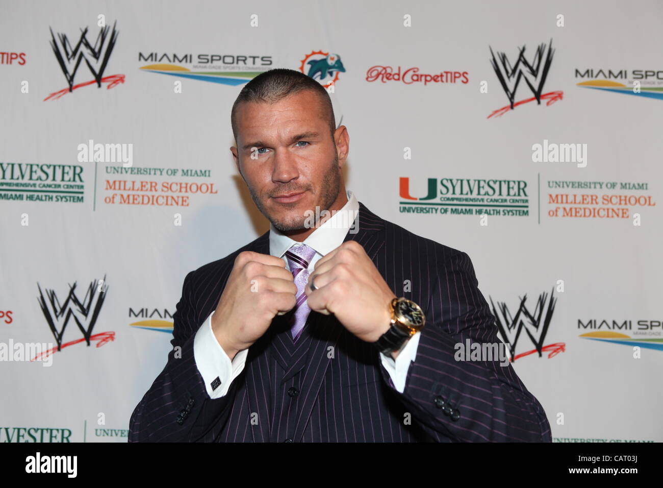 Randy Orton poses for media on the red carpet at the WWE 2012 Art ...