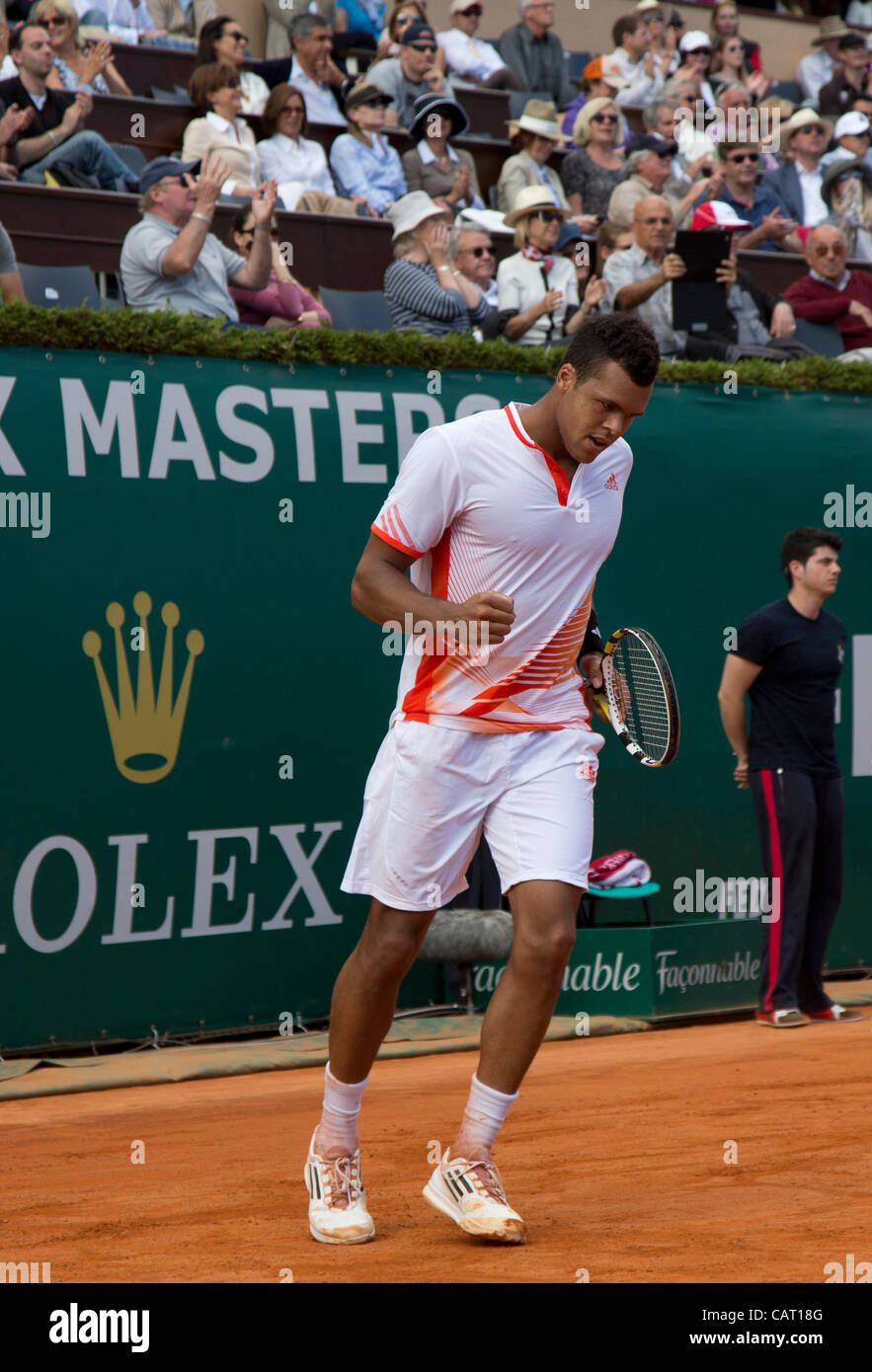 17/04/2012 Monte Carlo, Monaco. Jo-Wilfried Tsonga (FRA) in action during the second round match ...