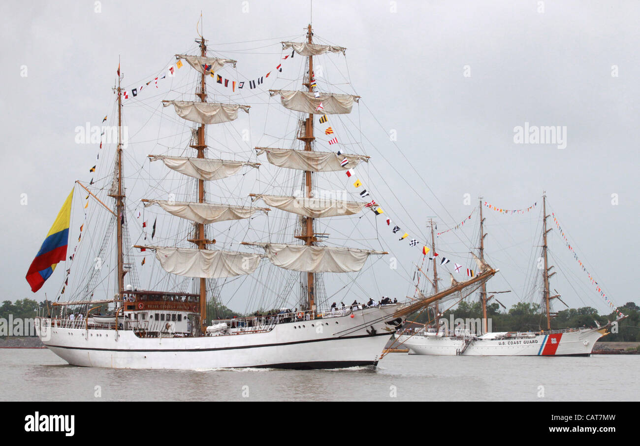 The Ecuadorian tall ship BAE Guayas, foreground, and the U.S. Coast ...