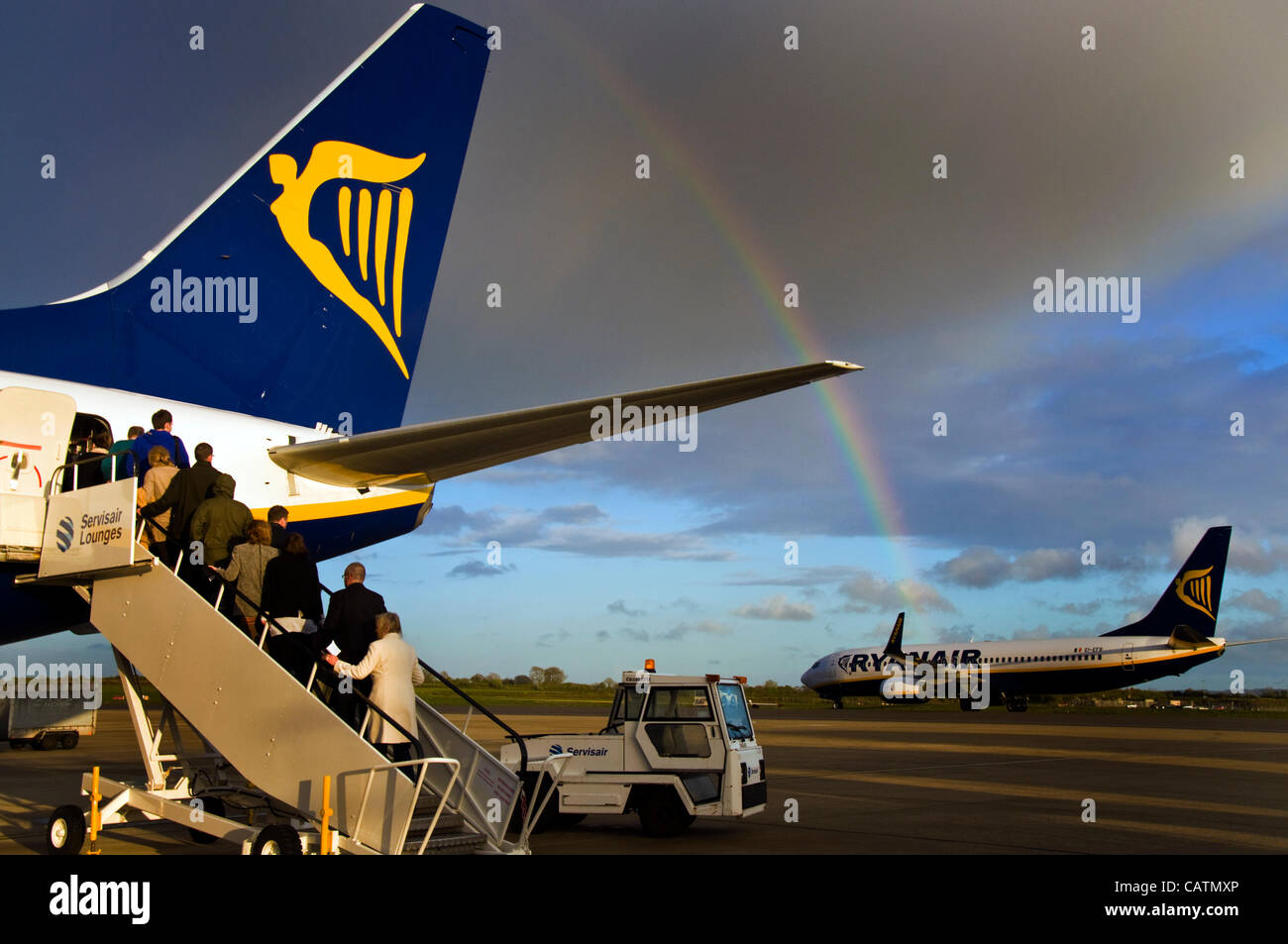 Bristol Airport England UK. Rainbow over the airport as passengers ...
