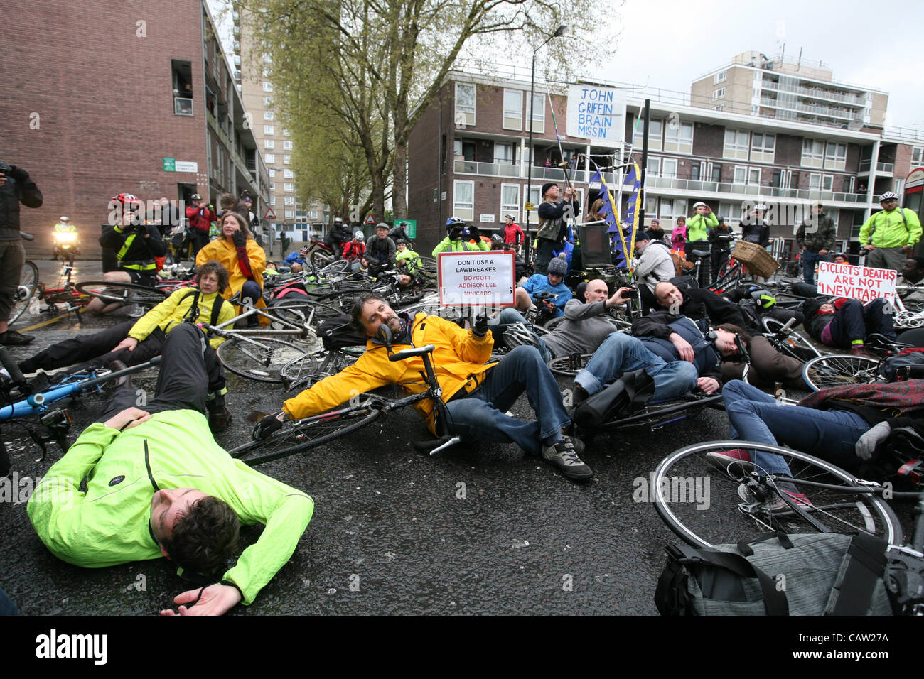 London,UK,23/04/2012. Die in protest staged by cyclists angry at ...