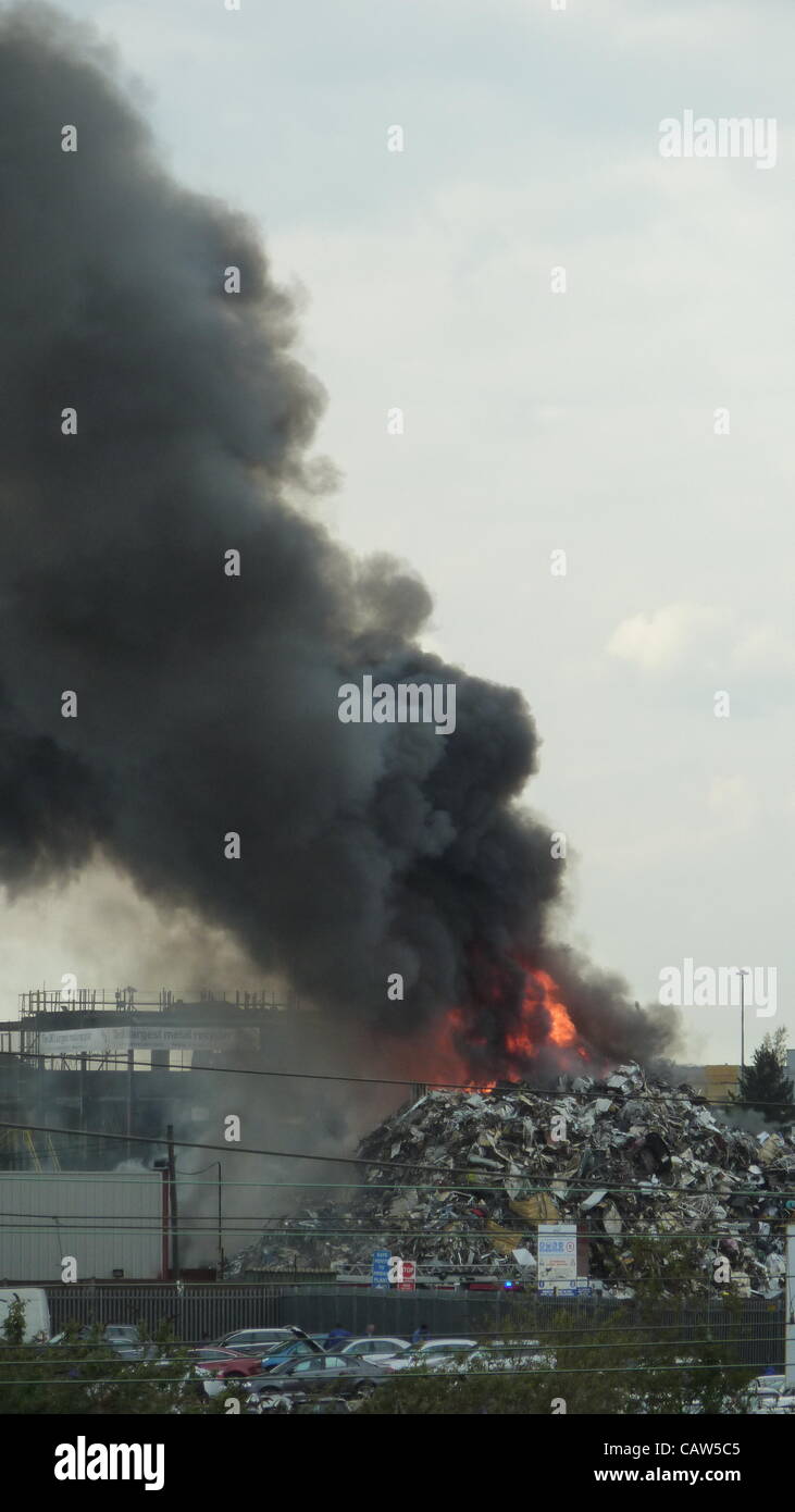 A fire breaks out at a recycling plant in Harlesden North West London ...