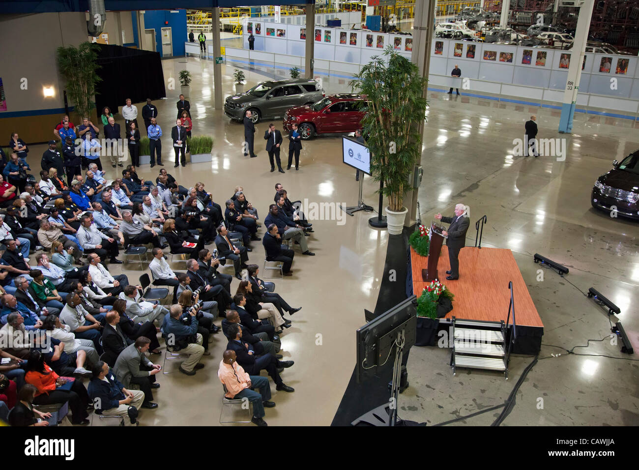 Detroit, Michigan - Lech Walesa speaks during a visit to Chrysler's ...