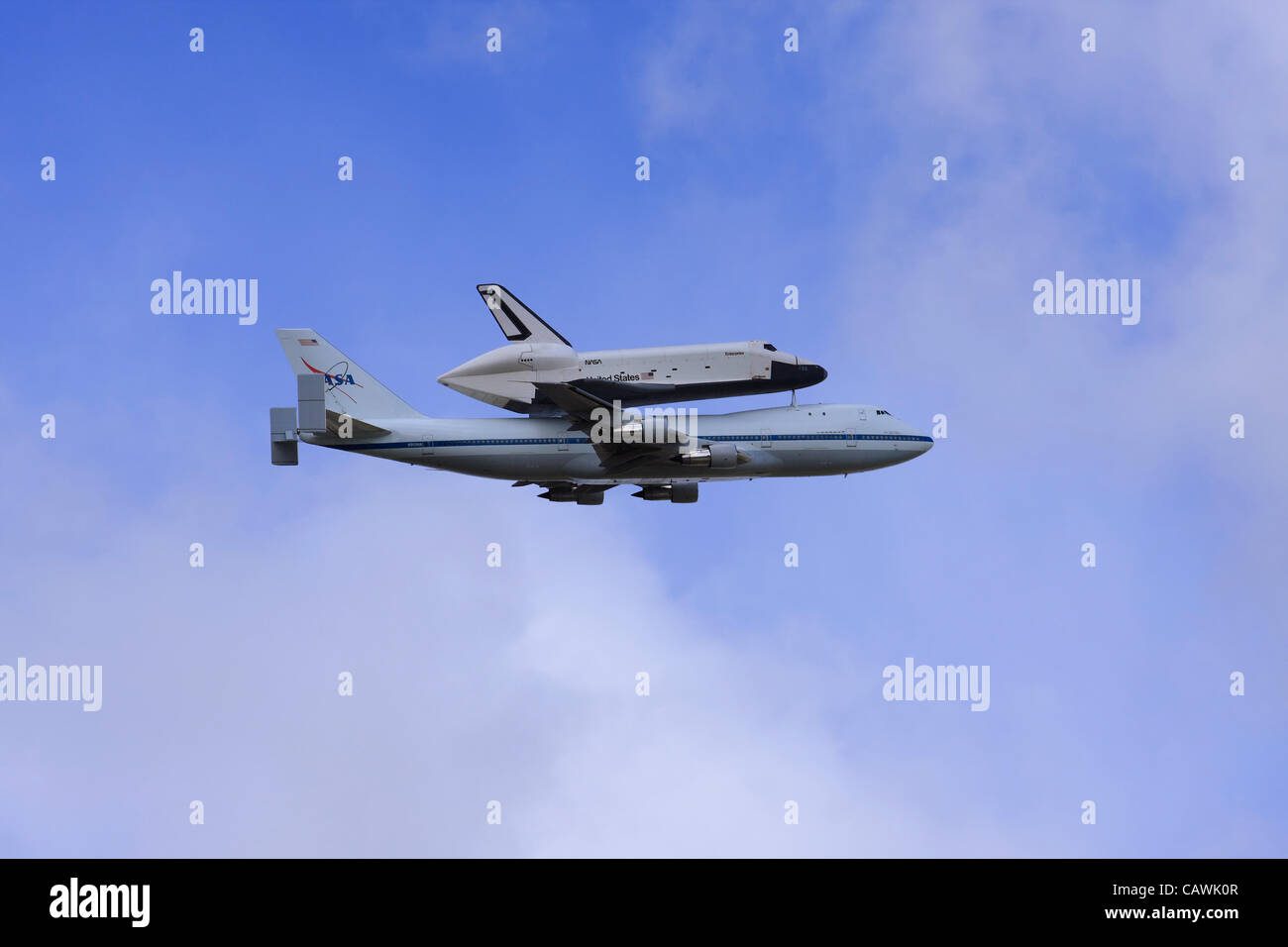April 27, 2012. USA. Space Shuttle Enterprise riding piggyback atop a ...