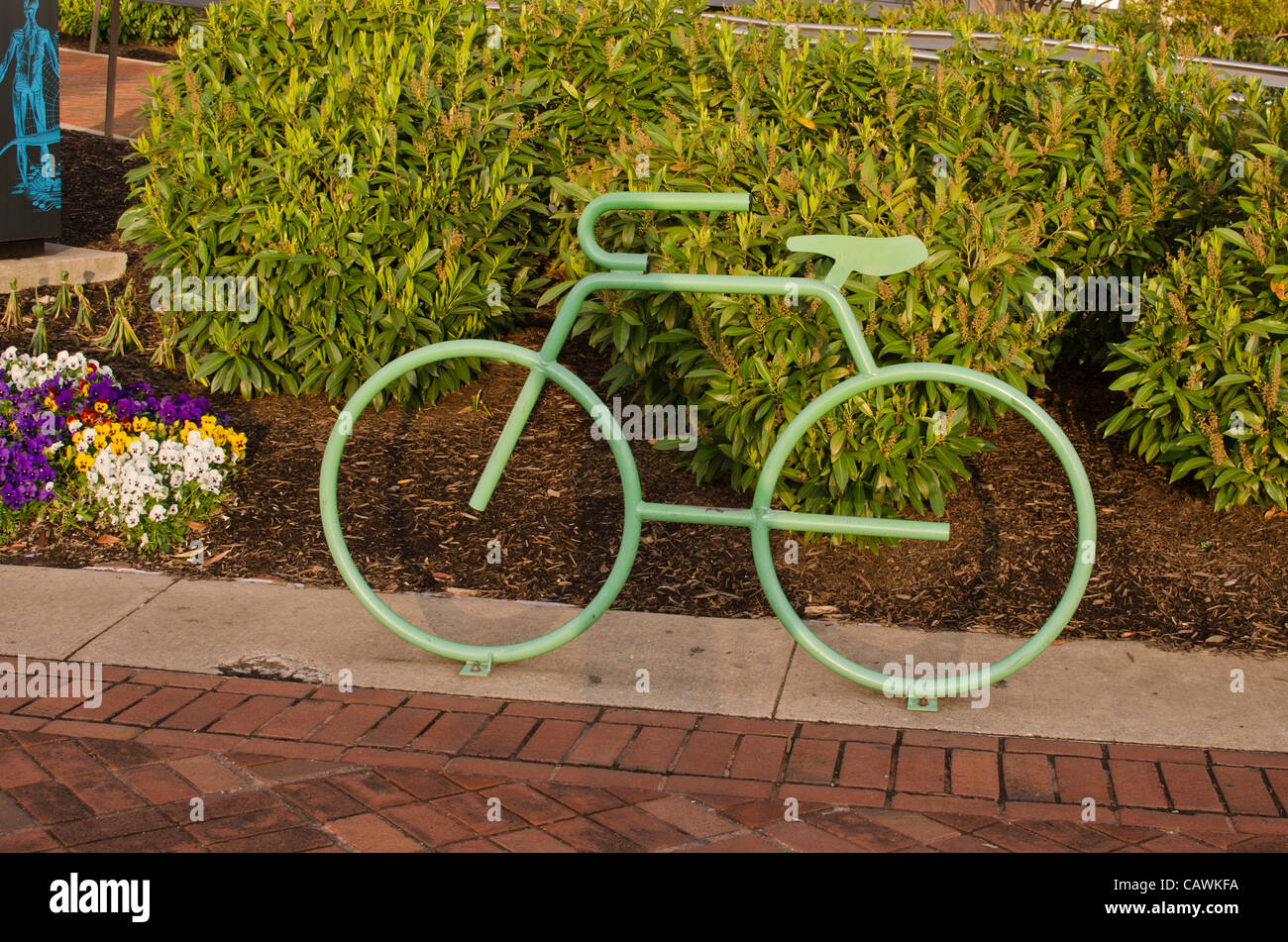 Cleverly designed bike rack in shape of a bicycle along the bike ...