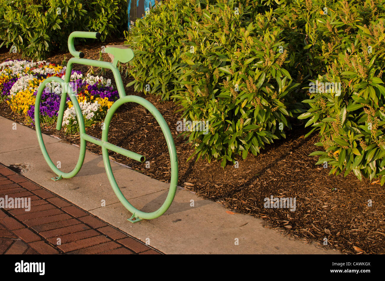 Cleverly designed bike rack in shape of a bicycle along the bike ...