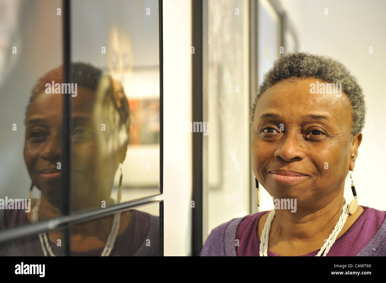 Marion Sheppard, a vision impaired photographer, next to Box Portrait ...