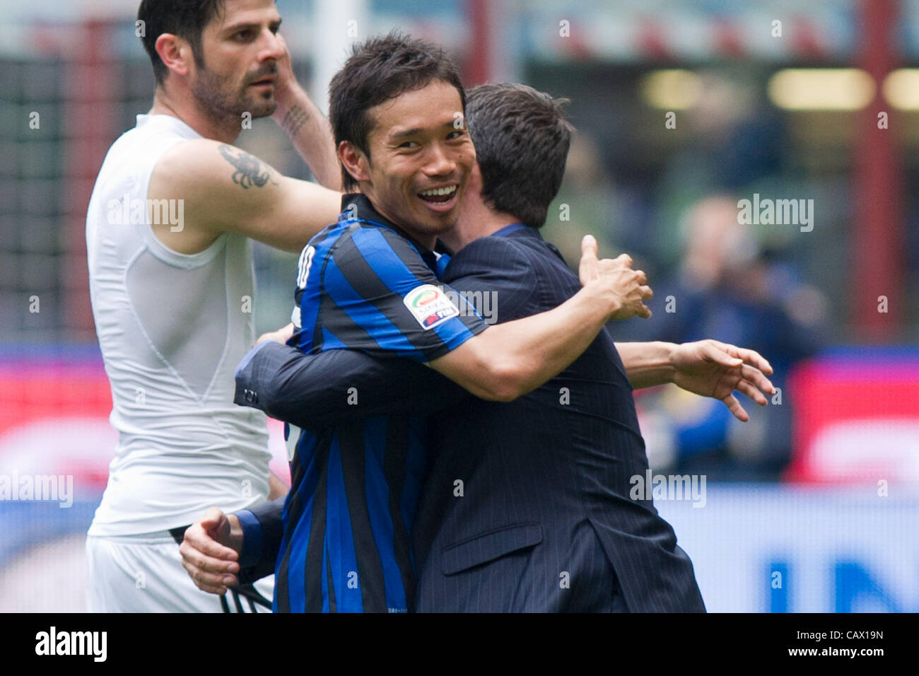 (L-R) Yuto Nagatomo, Andrea Stramaccioni (Inter), APRIL 29, 2012 ...