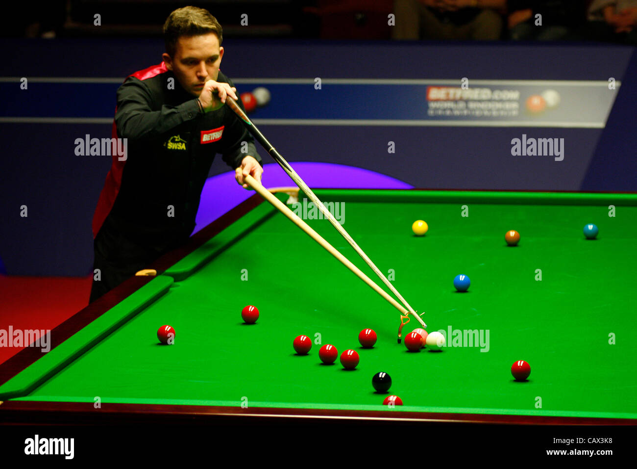 30.04.2012. Crucible, Sheffield, England. Jamie Jones (Wal) in action ...