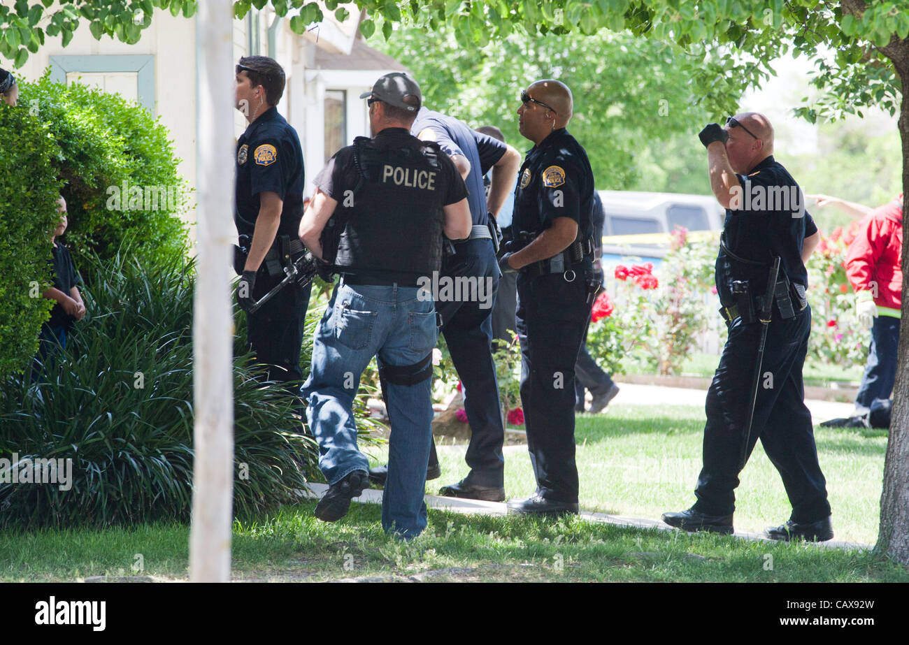 May 1, 2012 - Modesto, CA, USA - Modesto Police officers work a ...