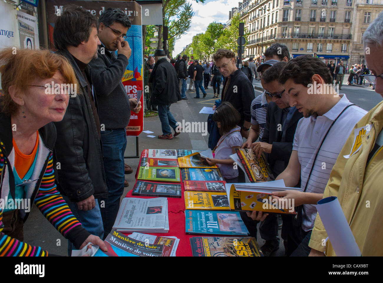 Paris, France, French Trade Unions Demonstration, Book Stall on Street ...