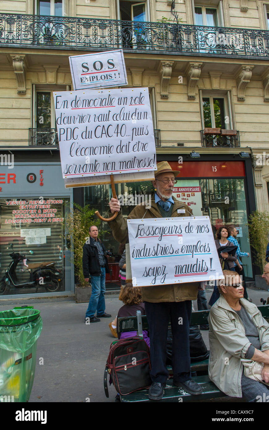 Paris, France, French Man Holding Anti-Capitalism Economics Signs in ...