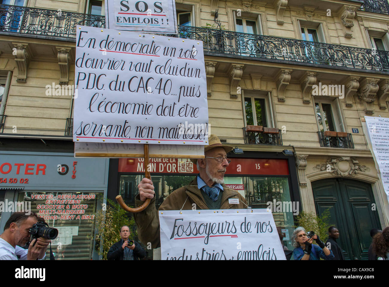 Paris, France, French Man Holding Anti-Capitalism Economics Signs in ...