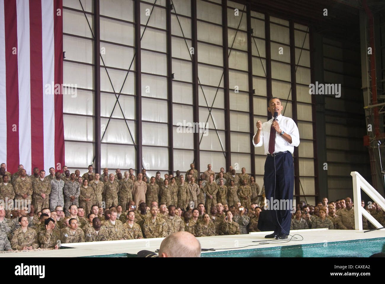 US President Barack Obama addresses military personnel gathered May 2 ...