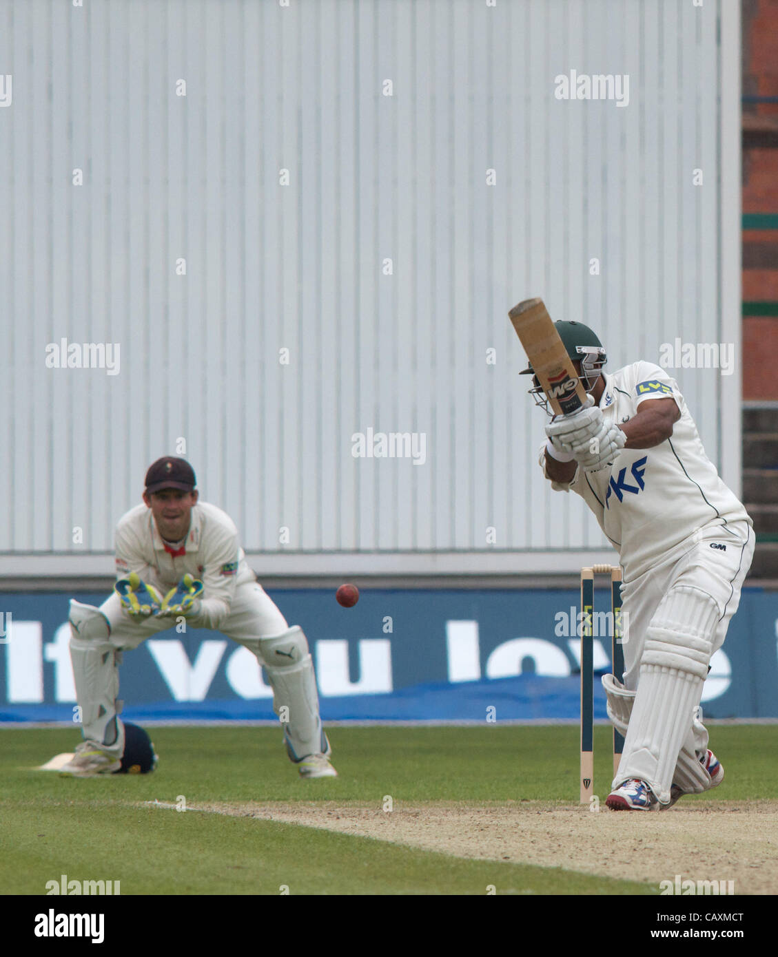 Samit Patel (Nottinghamshire) edges a ball from Luke Procter and is ...