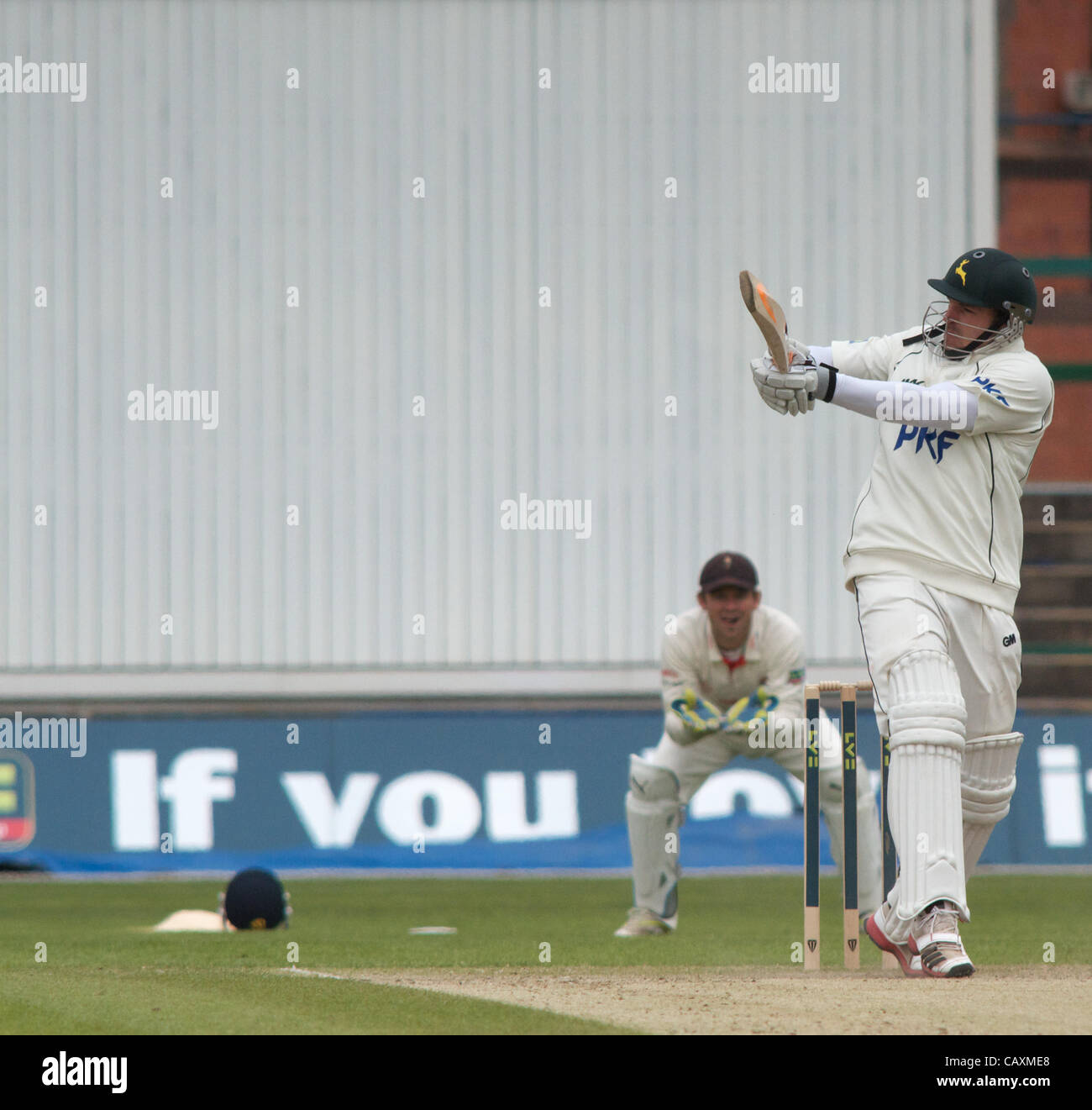 Michael Lumb (Nottinghamshire) pulls the ball to the boundary during ...