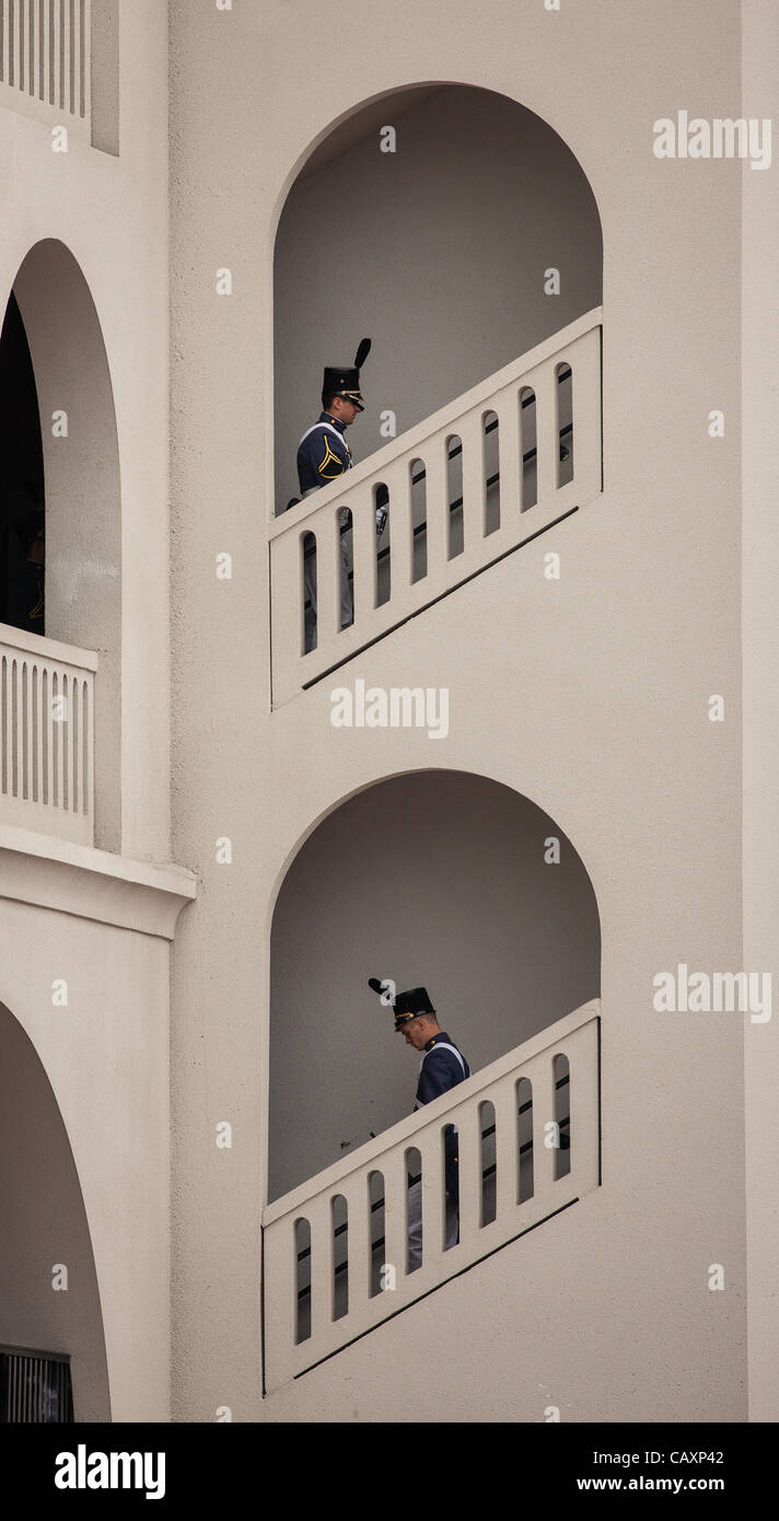 Citadel cadets in the barracks before the start of the Long Grey Line ...