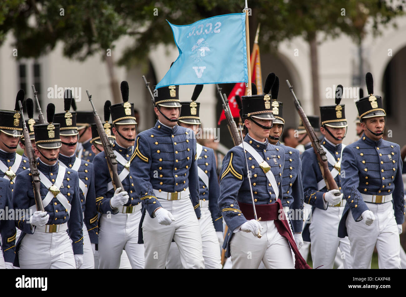 Underclassman at the Citadel parade past graduating seniors during the ...