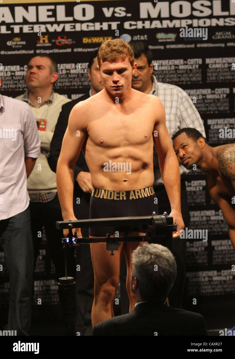 Canelo Alvarez weighs in at the MGM Grand Garden Arena in Las Vegas on ...