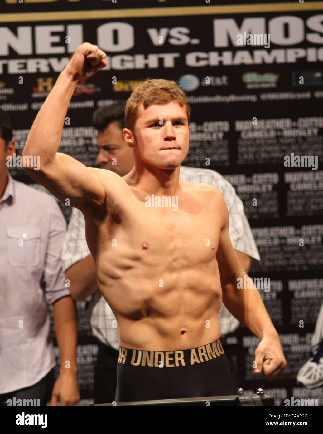 Canelo Alvarez weighs in at the MGM Grand Garden Arena in Las Vegas on ...