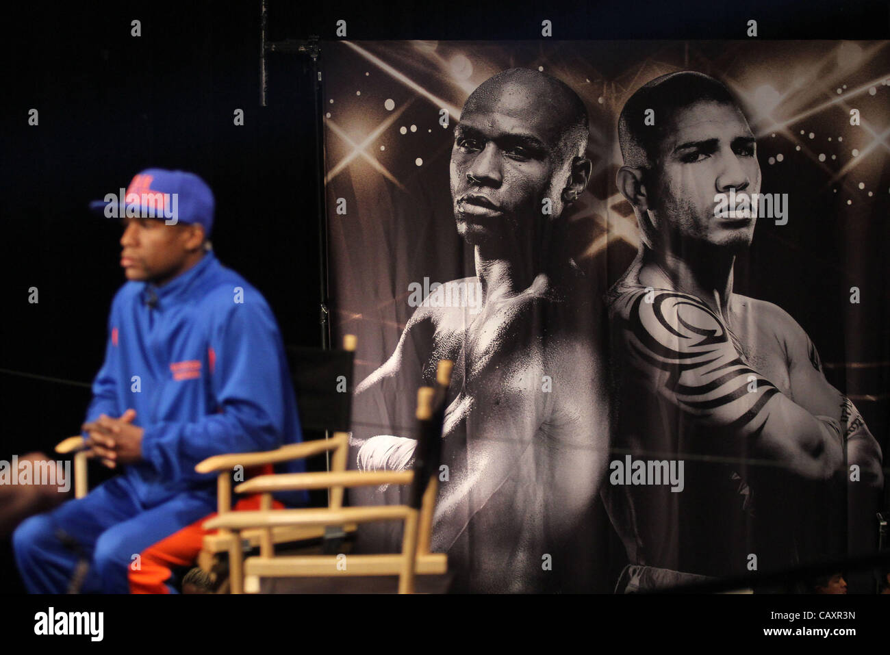 Floyd Mayweather sits for an HBO interview after his weigh-in with ...