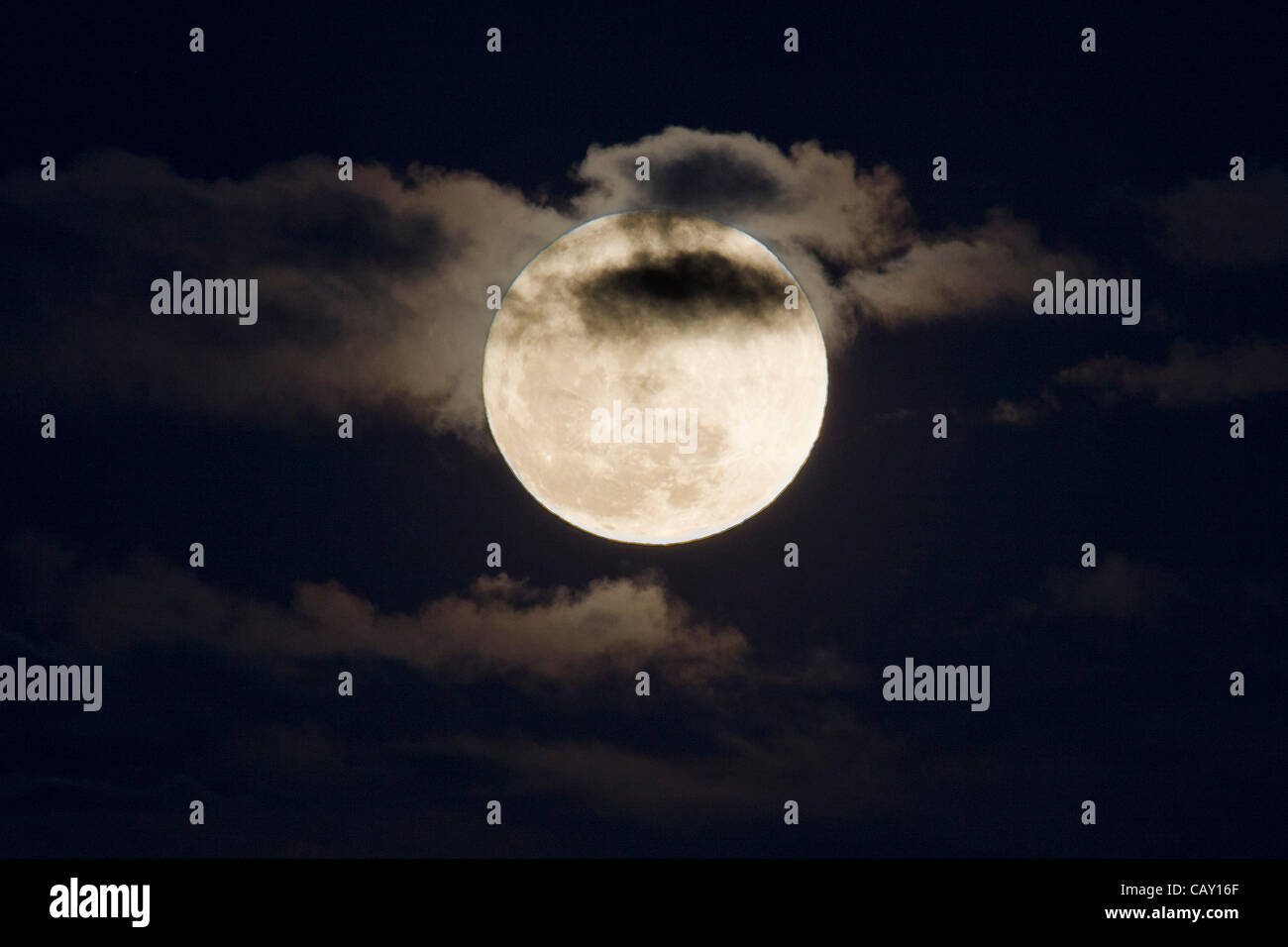 Perigree full moon, or supermoon, rises over Colorado, USA. Moon is ...