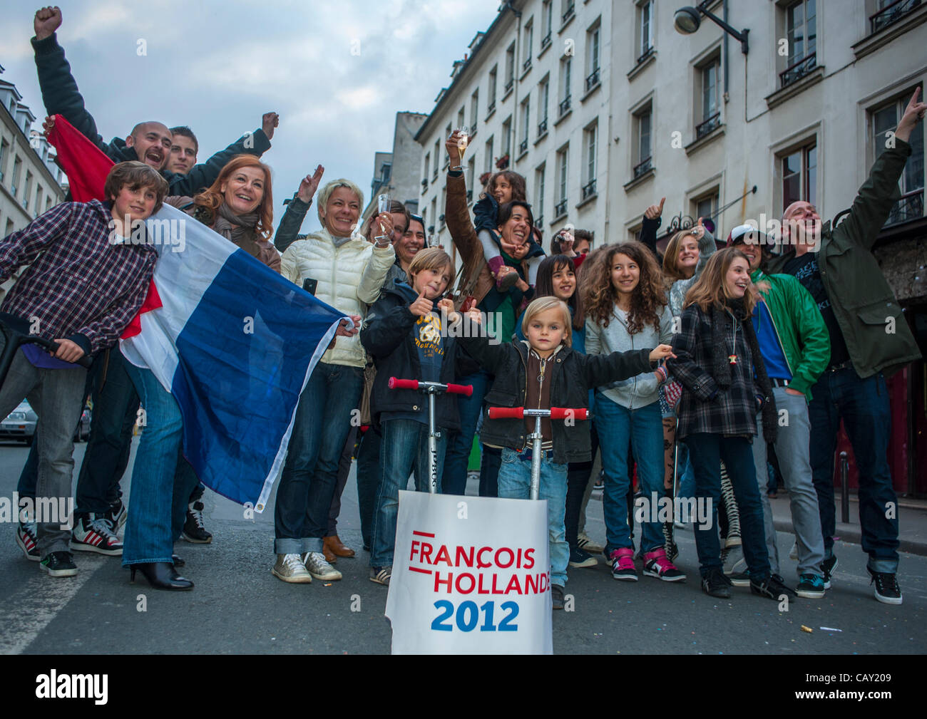 Paris, France, Crowd Celebrating Victory of the French Presidential ...