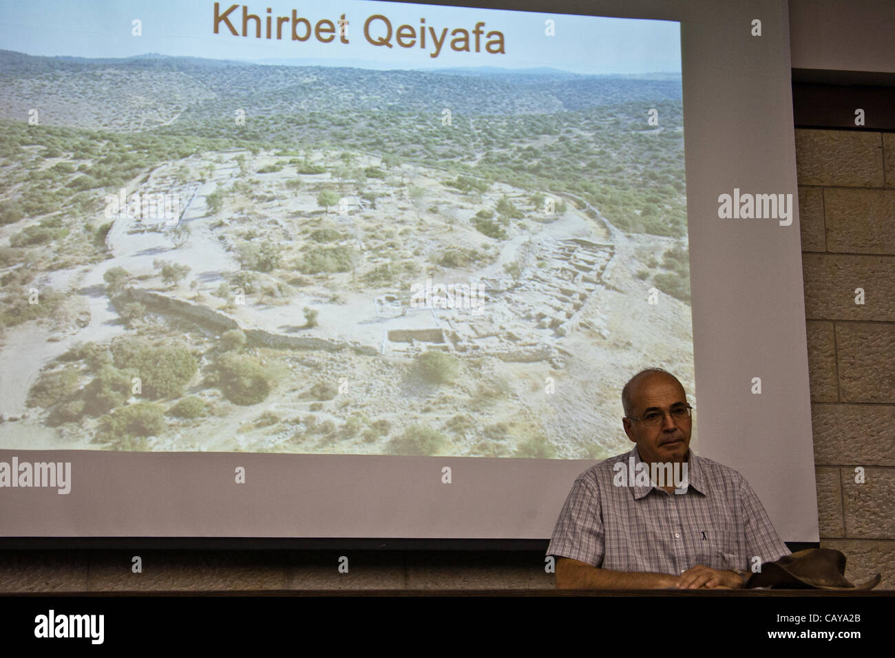 Archaeologist Prof. Yosef Garfinkel at a Hebrew University assembled ...