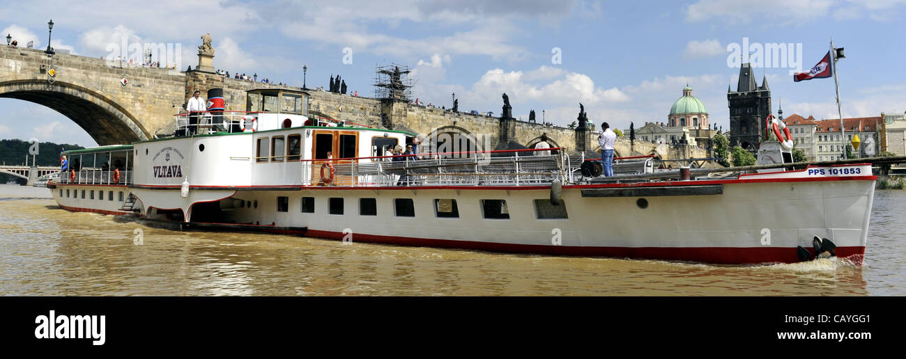 Pictured is the steamer Vltava, which is one of two big paddle steamers ...
