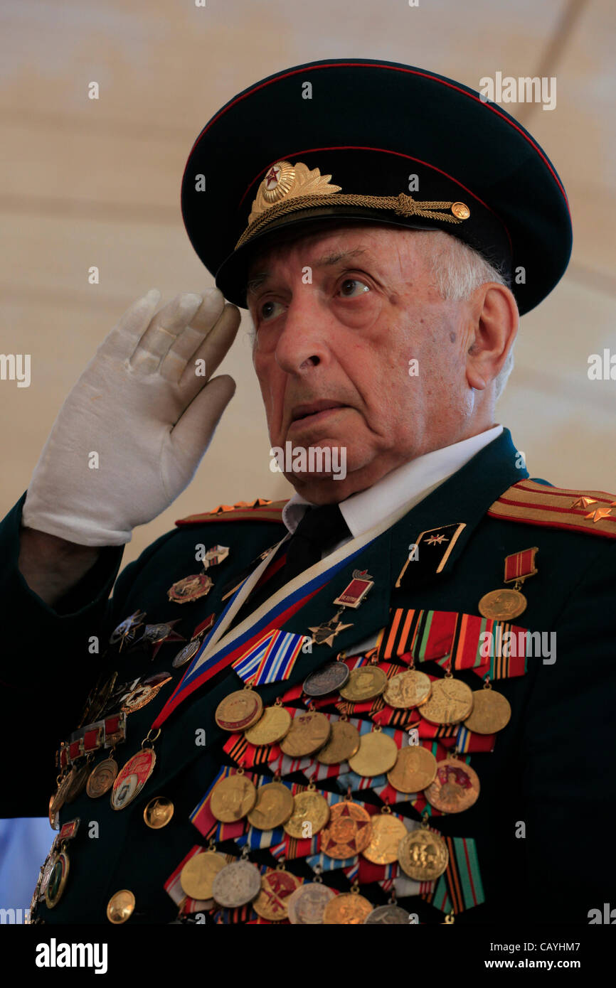 A soviet Jewish World War II veteran with medals pinned in his old ...