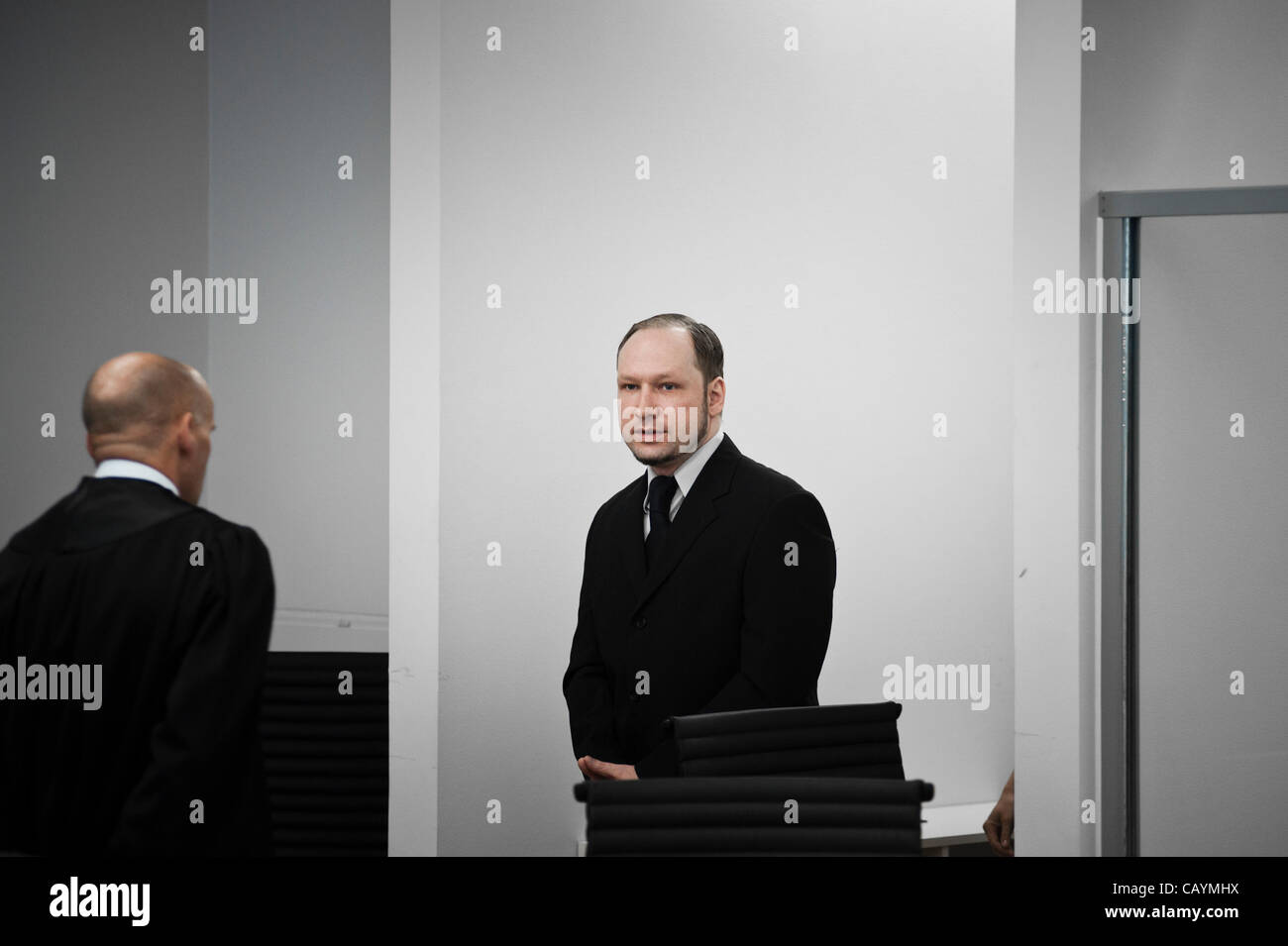 Oslo, Norway. 10/05/2012. Anders Behring Breivik enters the courtroom ...