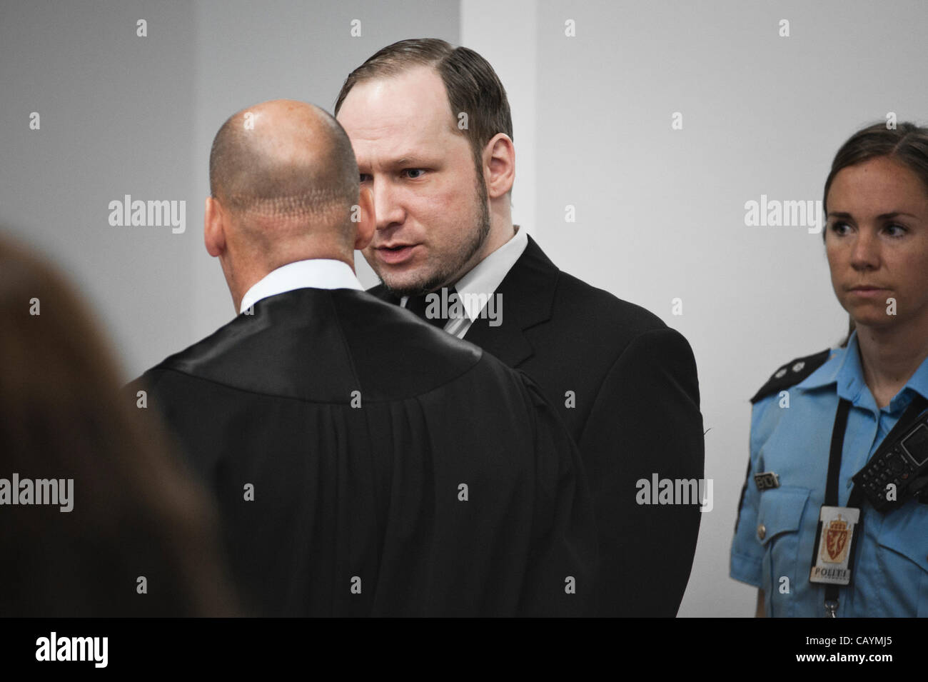 Oslo, Norway. 10/05/2012. Anders Behring Breivik communicate with his ...