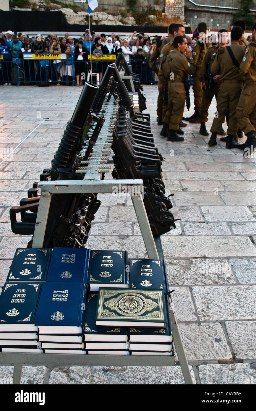 A stack of bibles awaits distribution to soldiers of the Golani Brigade ...