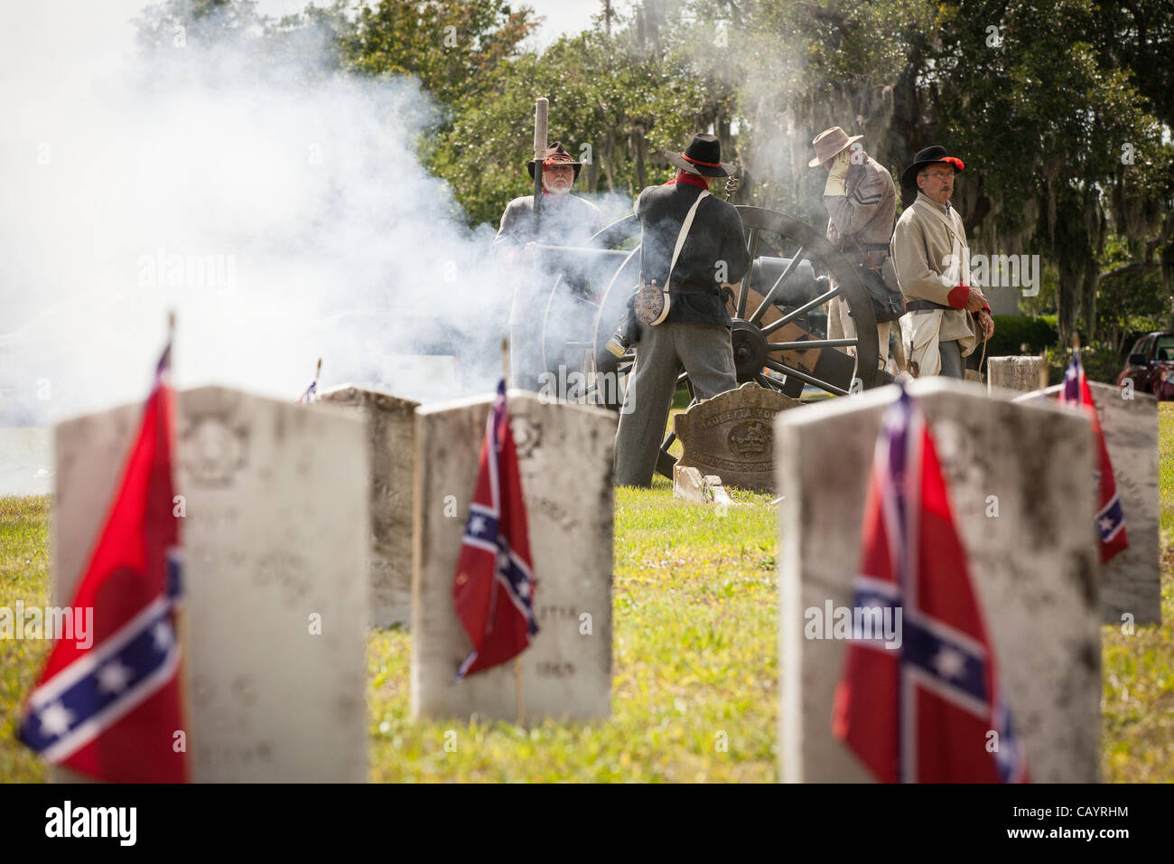 Historic re-enactors fire a canon in honor of Confederate Memorial Day ...
