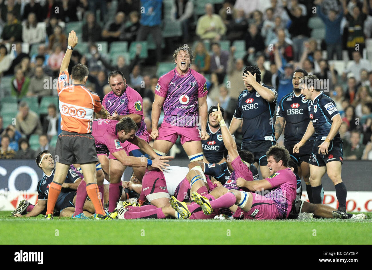 11.05.2012 Sydney, Australia. The Bulls celebrate a last minute try ...