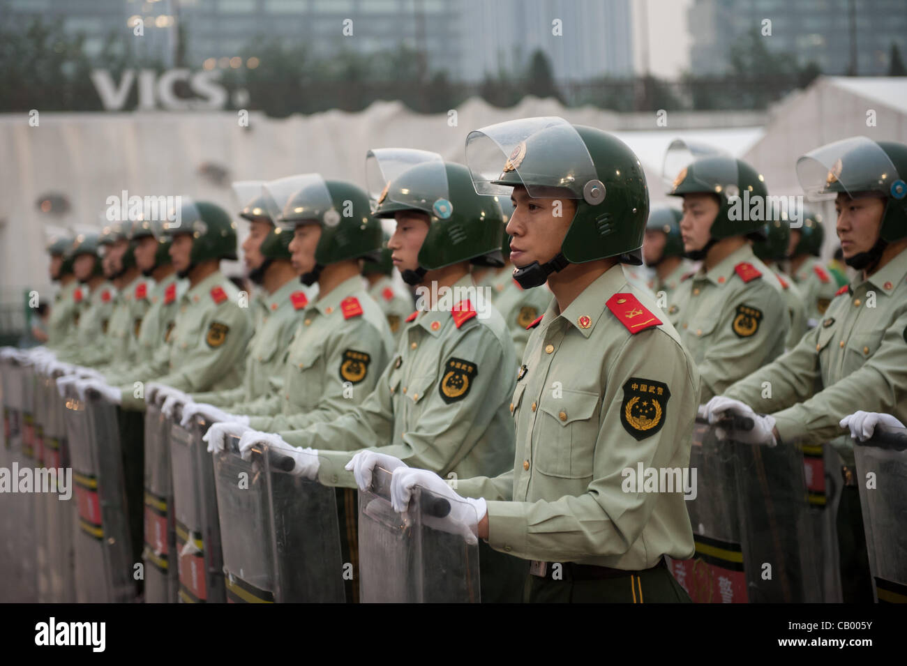 Chinese military police standing in front of the Workers' Stadium Stock ...