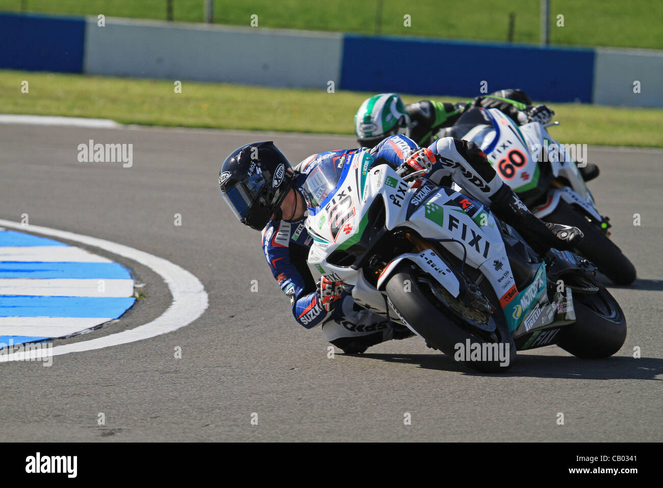 UK. 12.05.2012. Donington Park, England. Leon Camier rides a Suzuki GSX ...