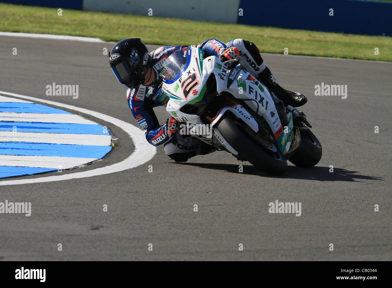 UK. 12.05.2012. Donington Park, England. Leon Camier rides a Suzuki GSX ...