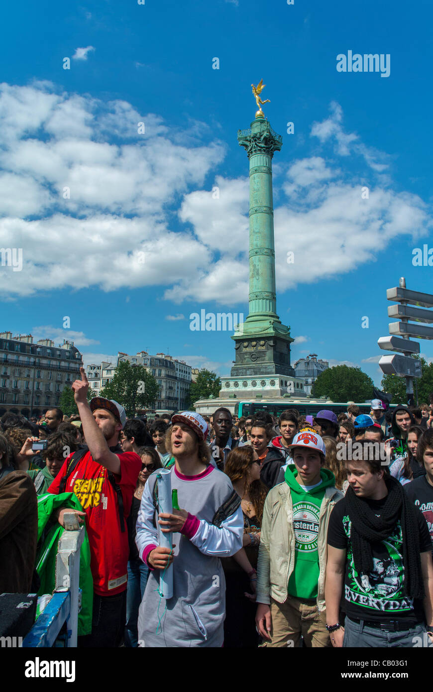 Crowd of French Teenagers marching at "World Cannabis March for ...