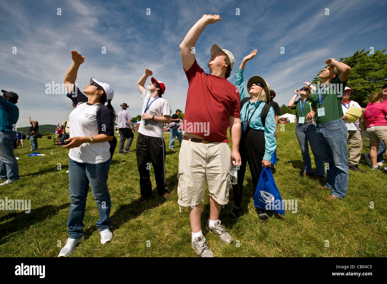 May 12, 2012 - The Plains, VA, USA - Spectators watch a rocket launch ...