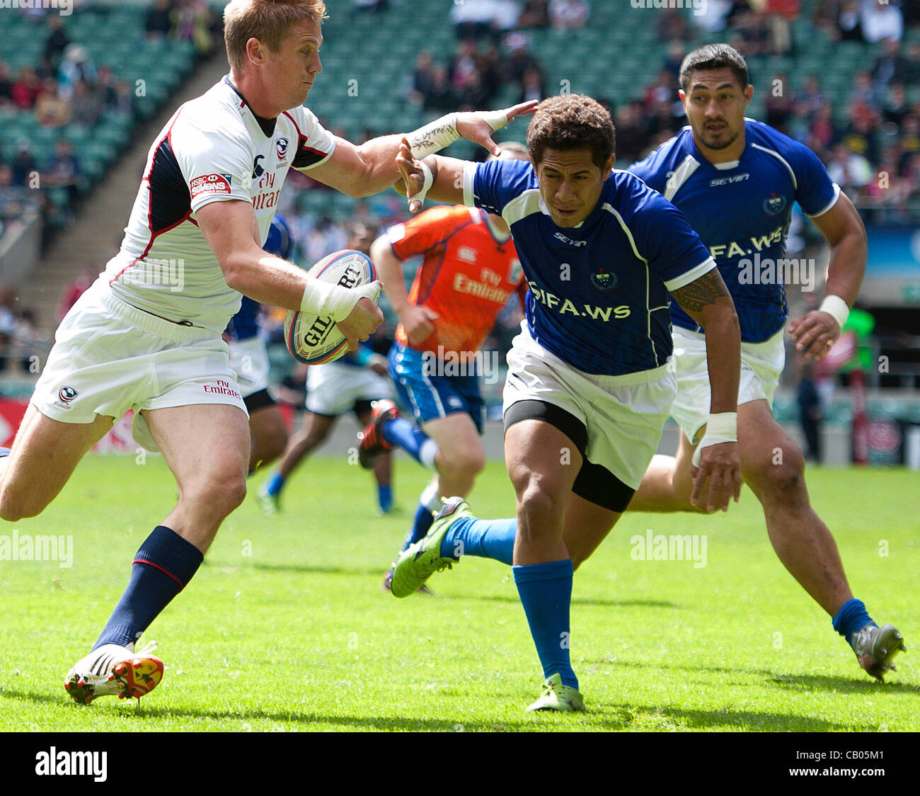 12.05.2012 London, England. Samoa v USA. Colin Hawley in action during ...