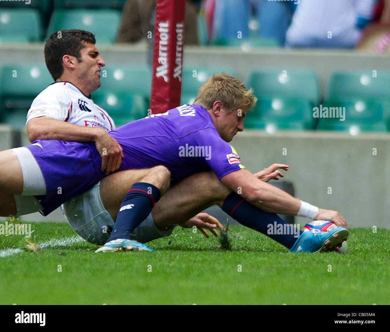 12.05.2012 London, England. England v USA. Sam Edgerley scoring in the ...