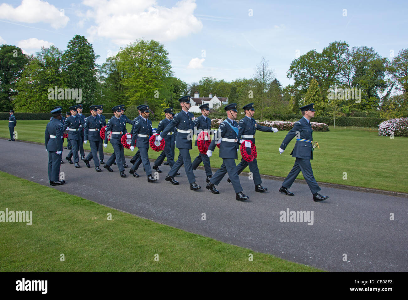 RAF Regiment wreath bearers march through their Honor Guard on the way ...