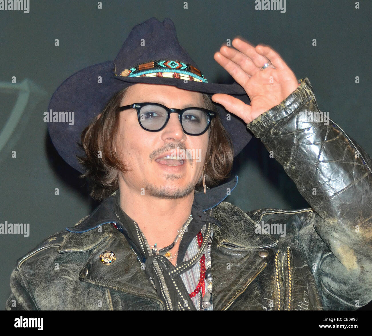 May 13, 2012, Tokyo, Japan - Johnny Depp, sporting a leather jacket and ...