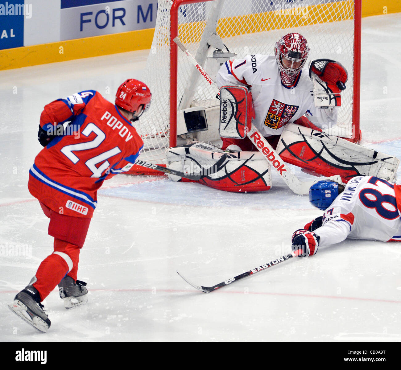 Alexander Popov (RUS, left) and goalkeeper Jakub Kovar and Jakub ...