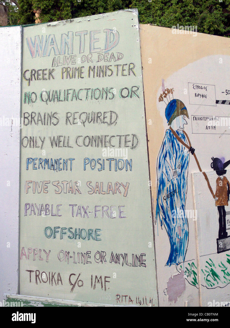 May 16th 2012 - Athens Greece Political Graffiti in the Centre of Plaka ...