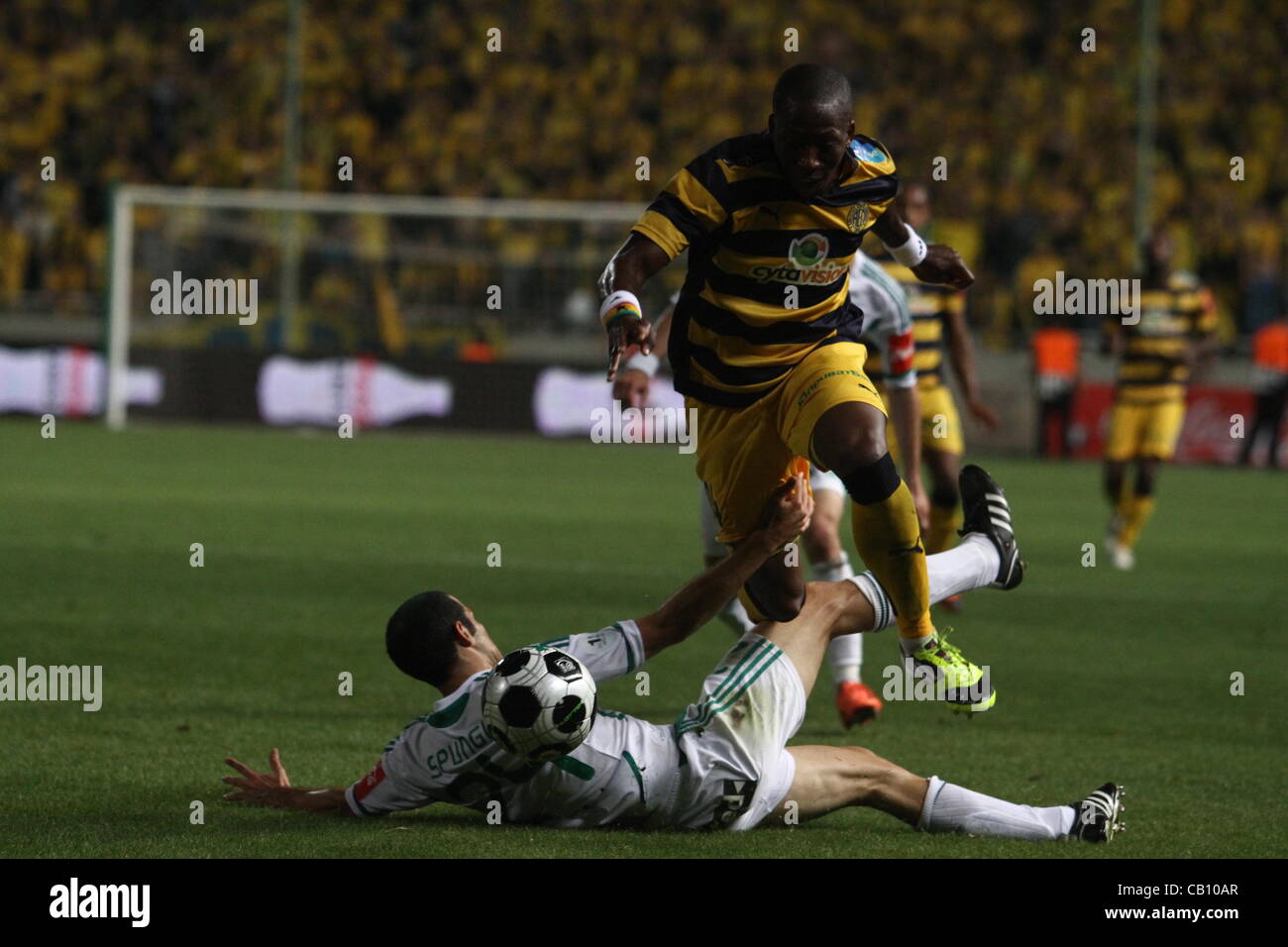 Omonoia players celebrate winning the Football Cup of Cyprus in Nicosia ...