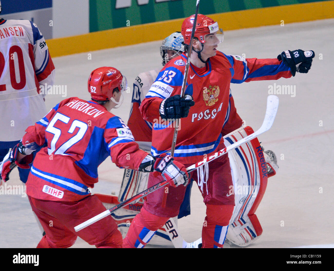 Nikolay Zherdev and Sergei Shirokov (RUS) during the match Russia vs. Norway, Group B ...