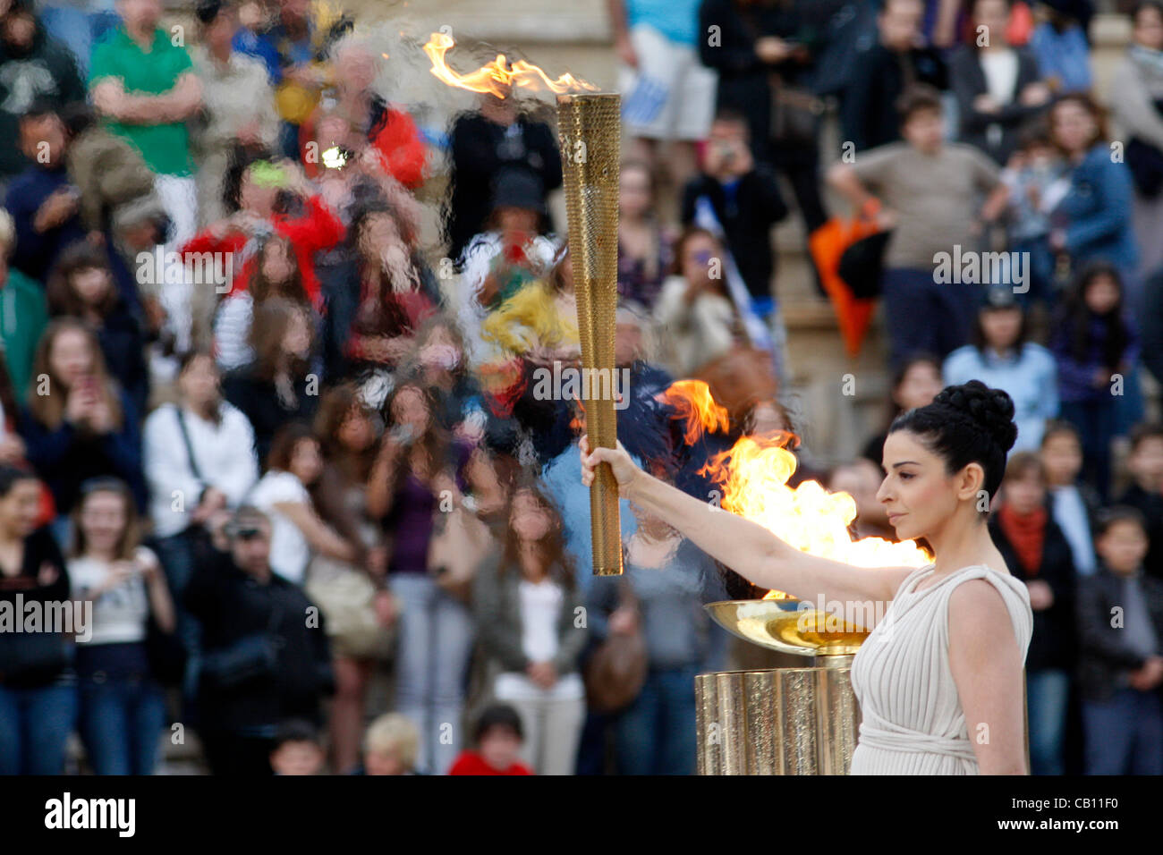 May 17 2012 Athens Greece. Actress INO MENEGAKI, dressed as a high ...