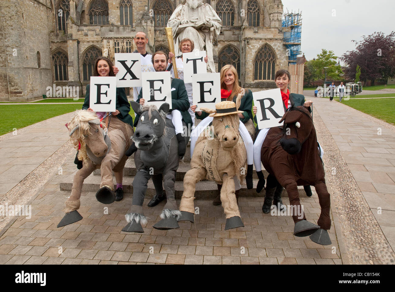 Exeter, UK. 18 May, 2012. Olympic Torchbearers Yvonne Budd from Exeter ...